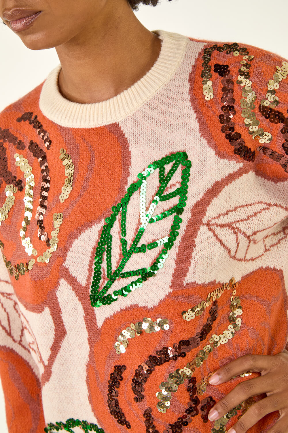 Ivory Sparkly Floral Knit Jumper | Roman UK