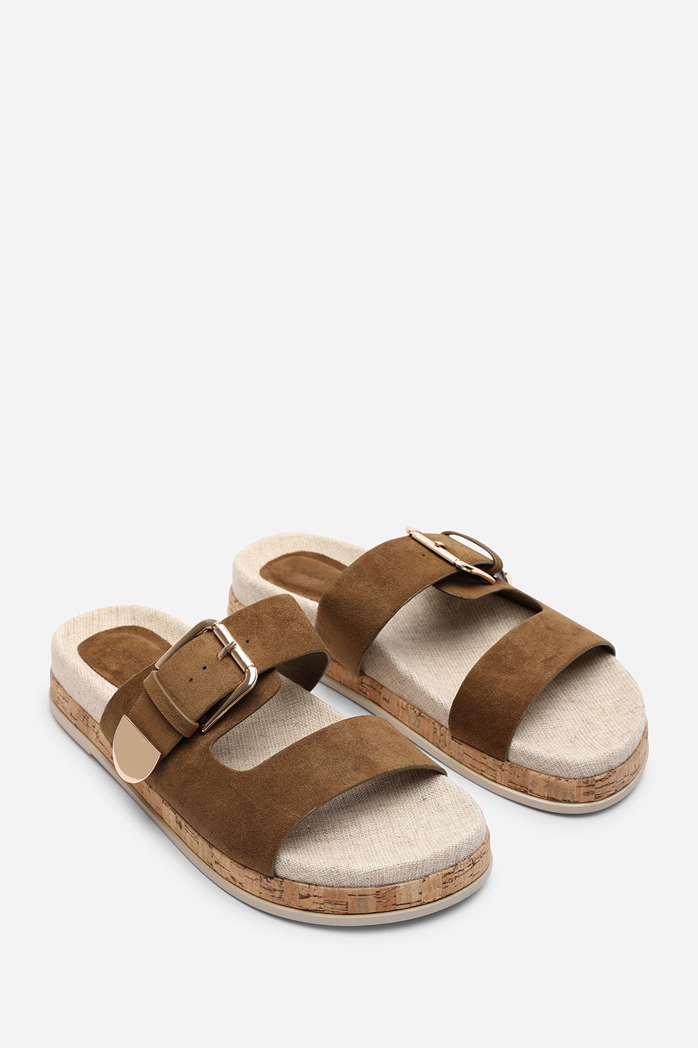 Avenue Large Buckle Footbed Khaki Suede Sandal
