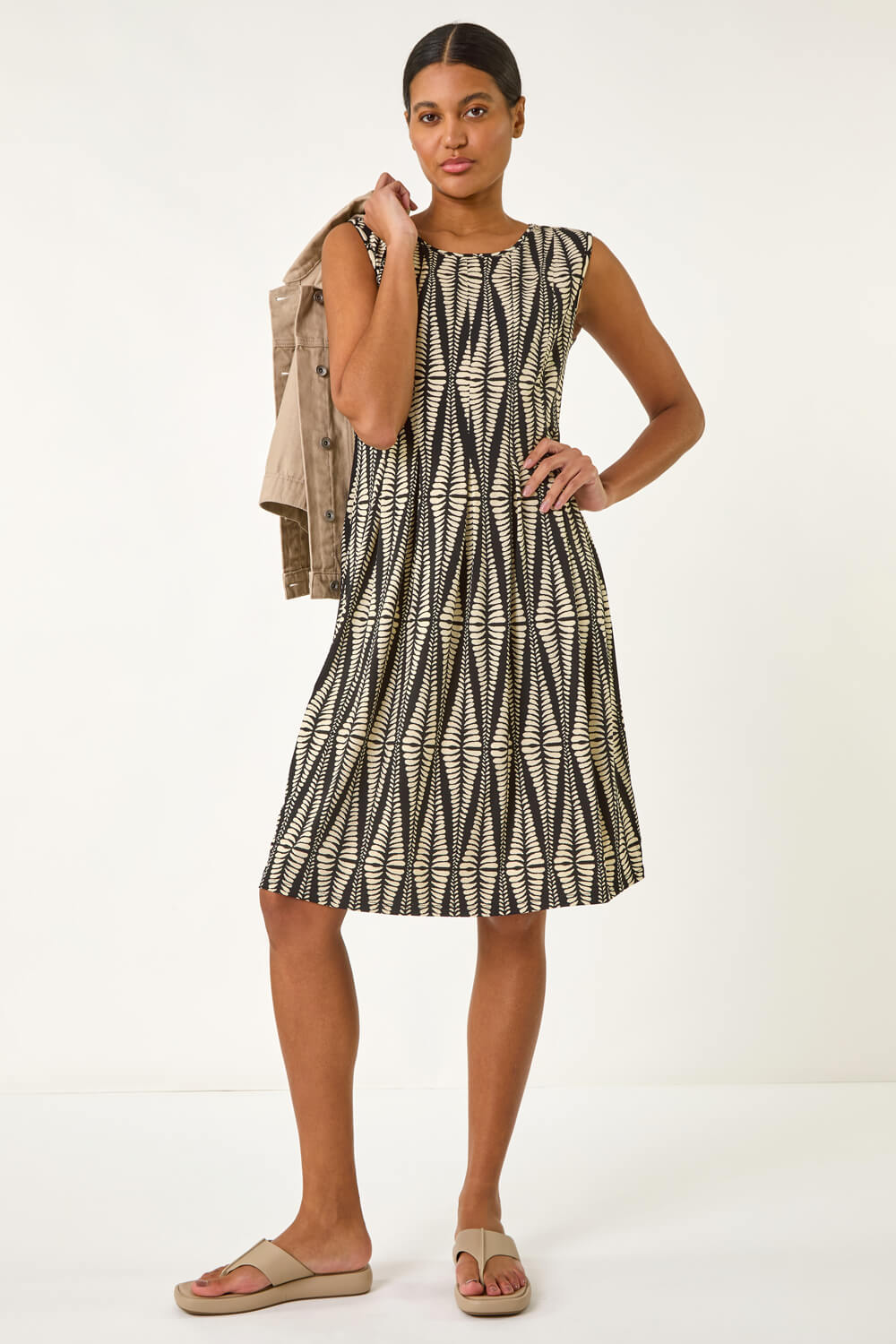 Black Abstract Print Panel Detail Dress | Roman UK