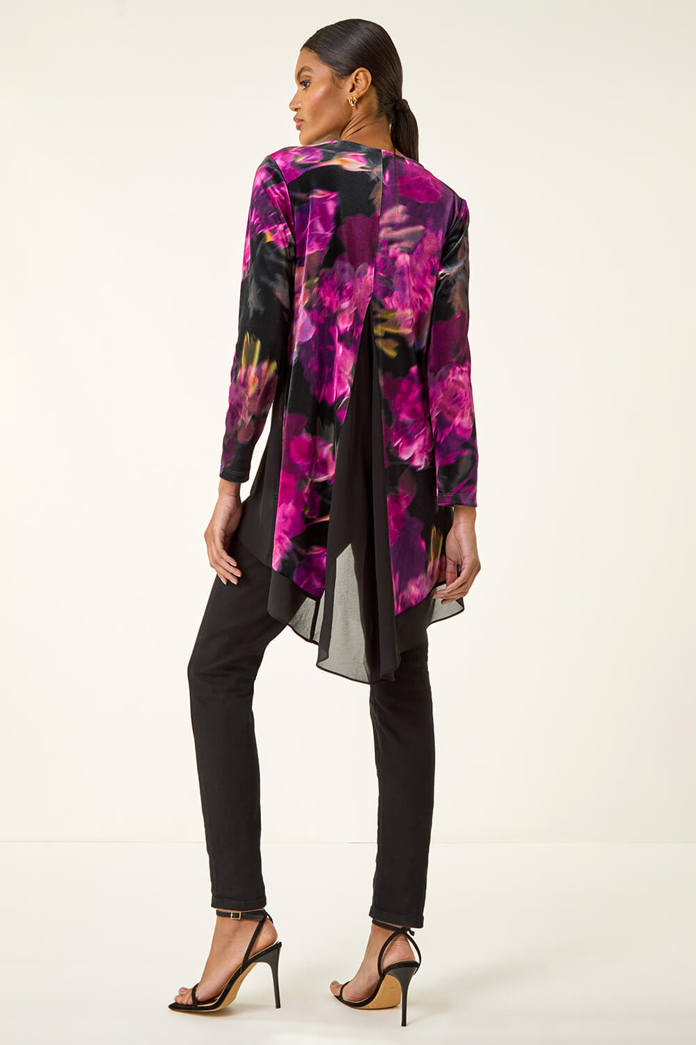 Pink Floral Velvet Chiffon Top | Roman UK