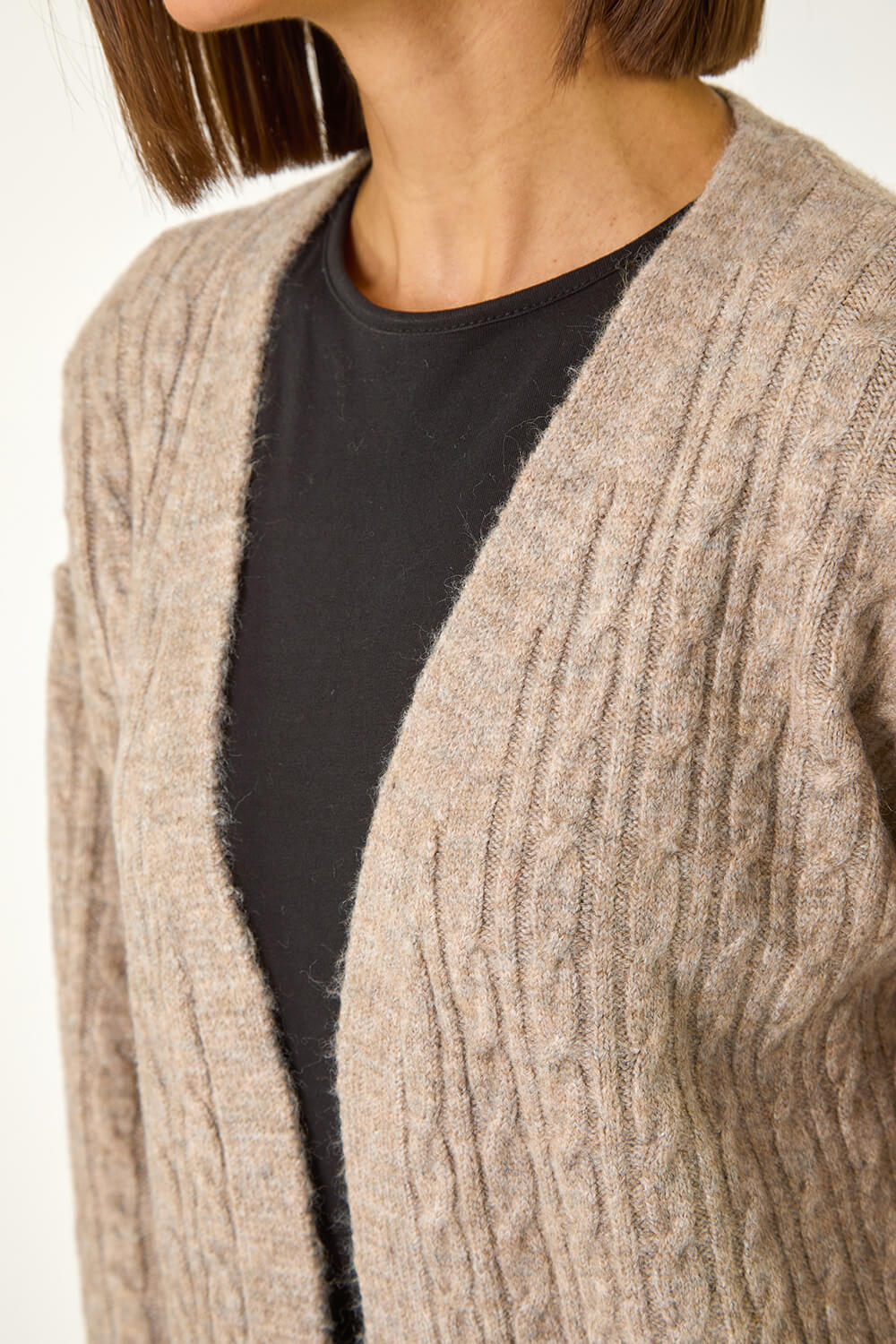 Natural Cable Knit Longline Cardigan | Roman UK