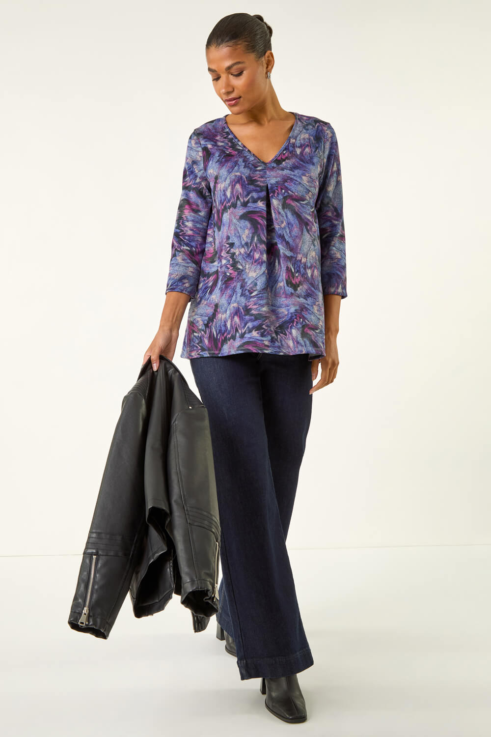 Purple Printed Jersey Snit Top | Roman UK