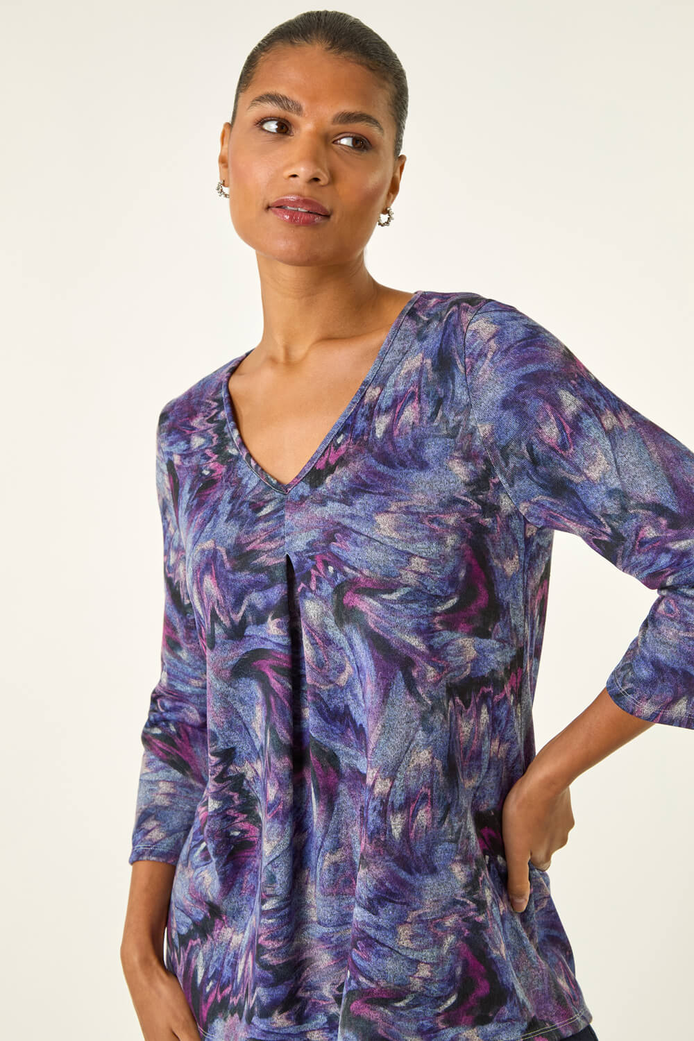 Purple Printed Jersey Snit Top | Roman UK