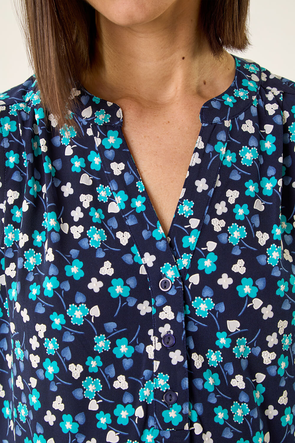 Turquoise Floral Puff Print Vest Top | Roman UK