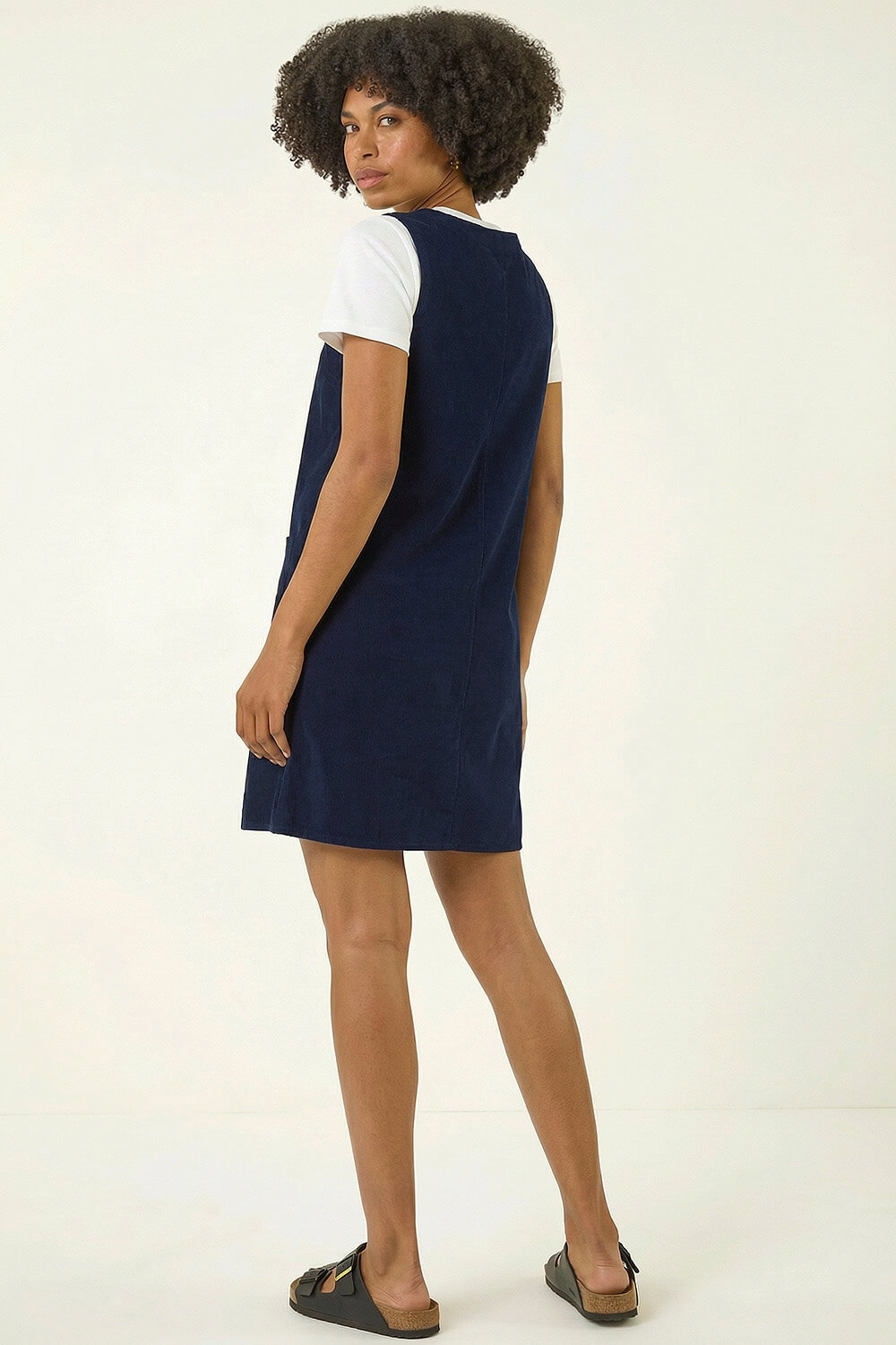 Navy Cotton V-Neck Button Pocket Dress | Roman UK