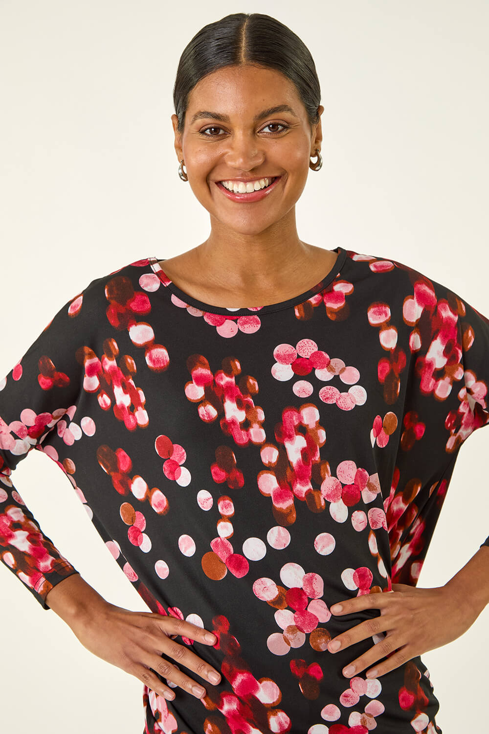 Red Spot Print Band Hem Top | Roman UK