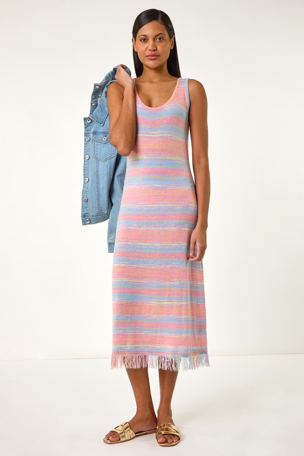 Pink Space Dye Knitted Midi Dress | Roman UK