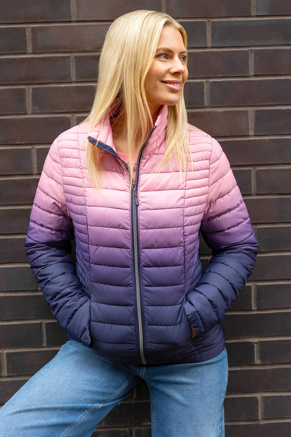 Purple Ombre Funnel Neck Padded Coat | Roman UK