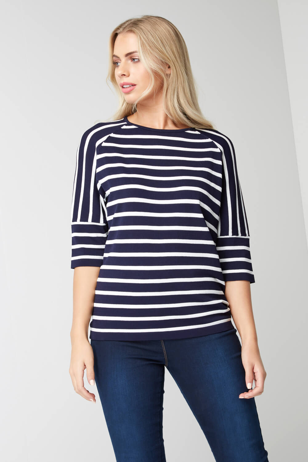 Stripe Knit Jumper in Navy - Roman Originals UK