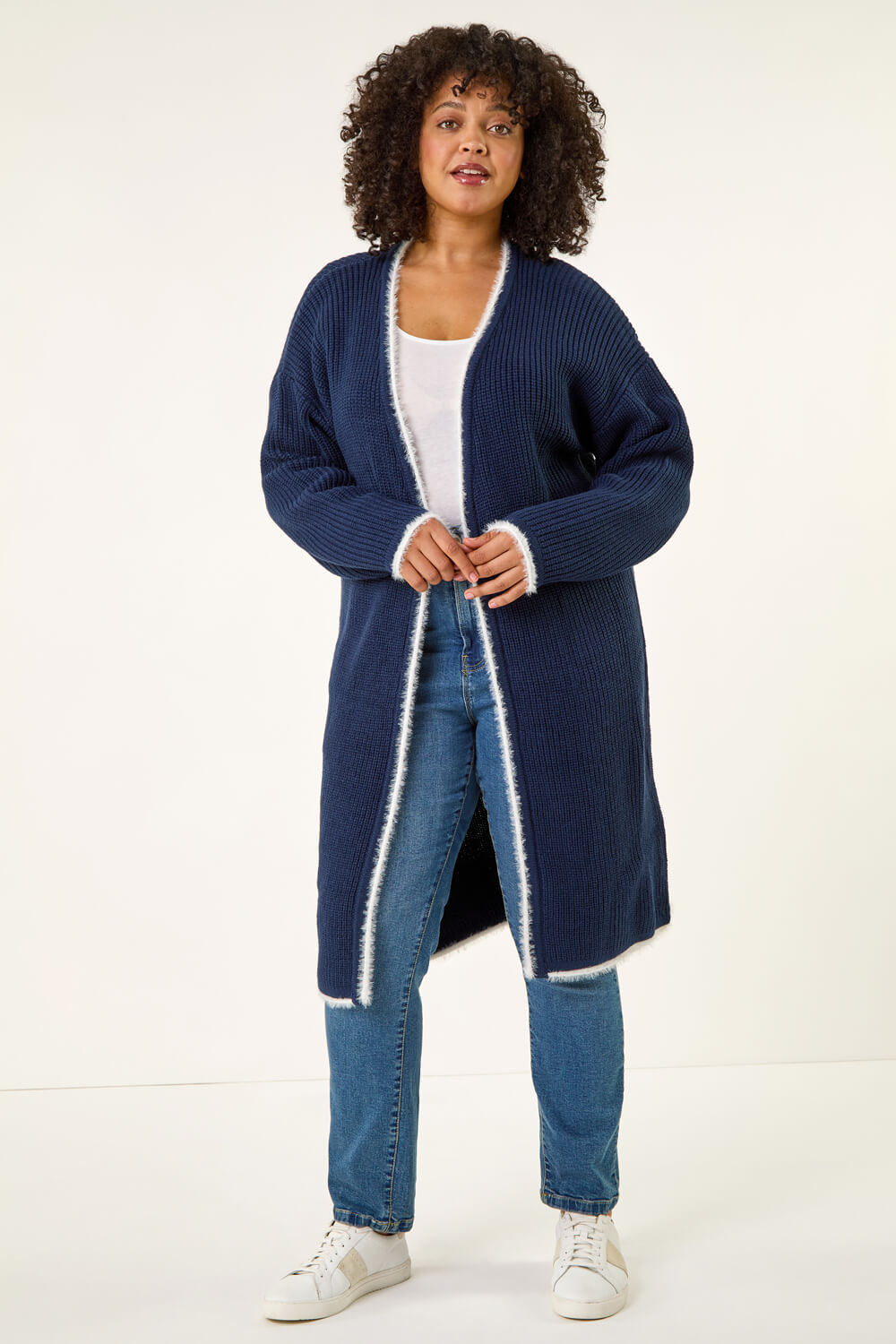 Navy Curve Longline Knit Cardigan | Roman UK