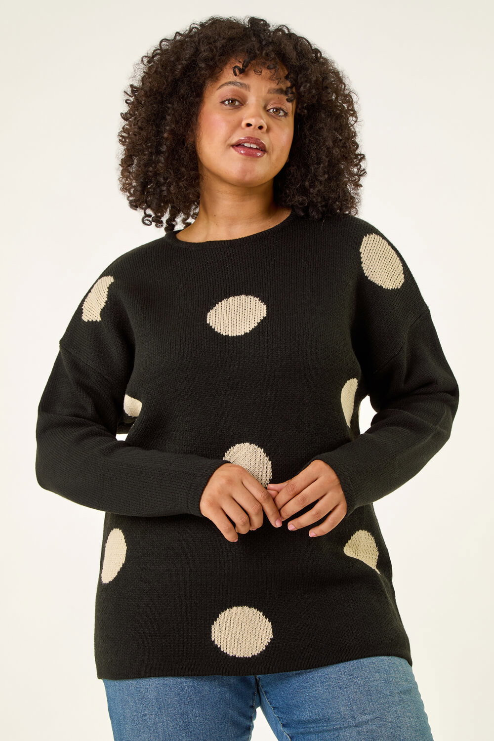 Black Curve Large Spot Knit Jumper | Roman UK