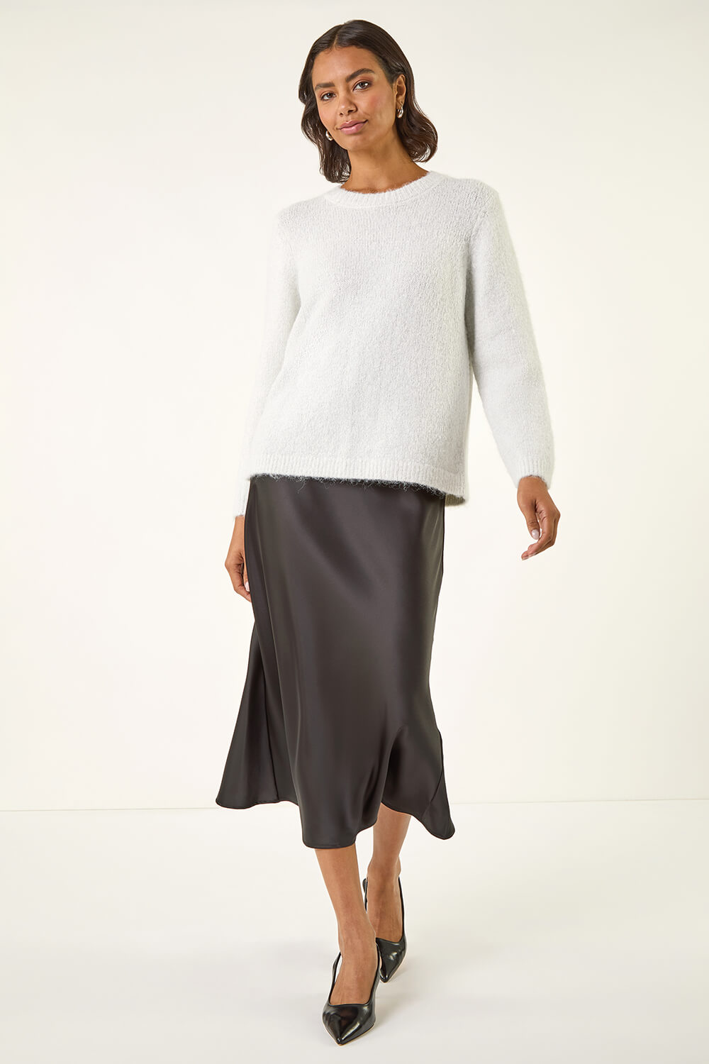 Ivory Bow Back Metallic Knit Jumper | Roman UK