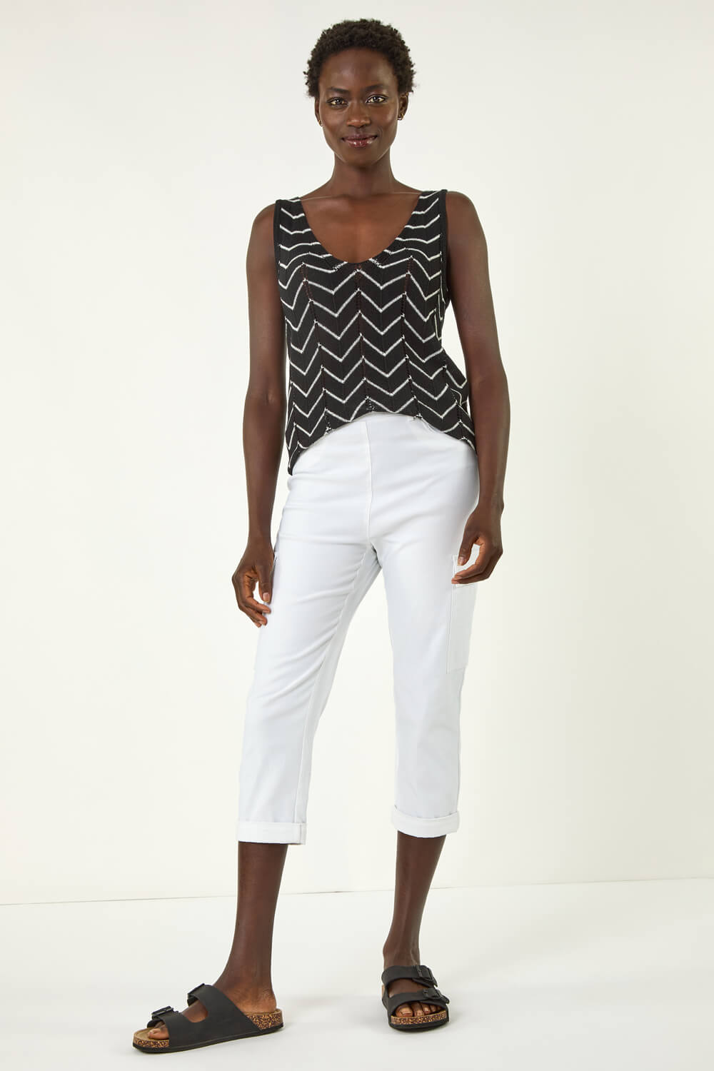 White Turn Up Stretch Cargo Trousers | Roman UK