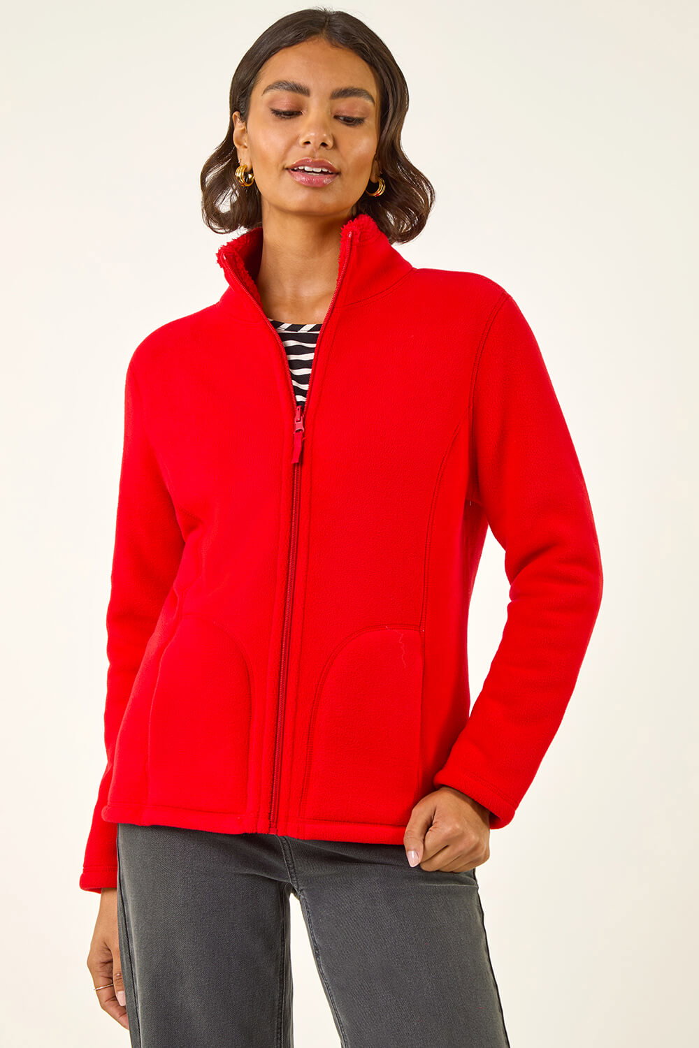 Red Reversible Fleece Zip Jacket | Roman UK