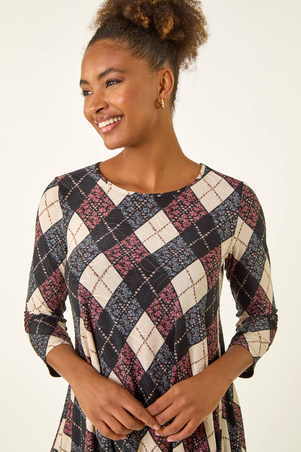 Pink Jacquard Print Tunic Top | Roman UK