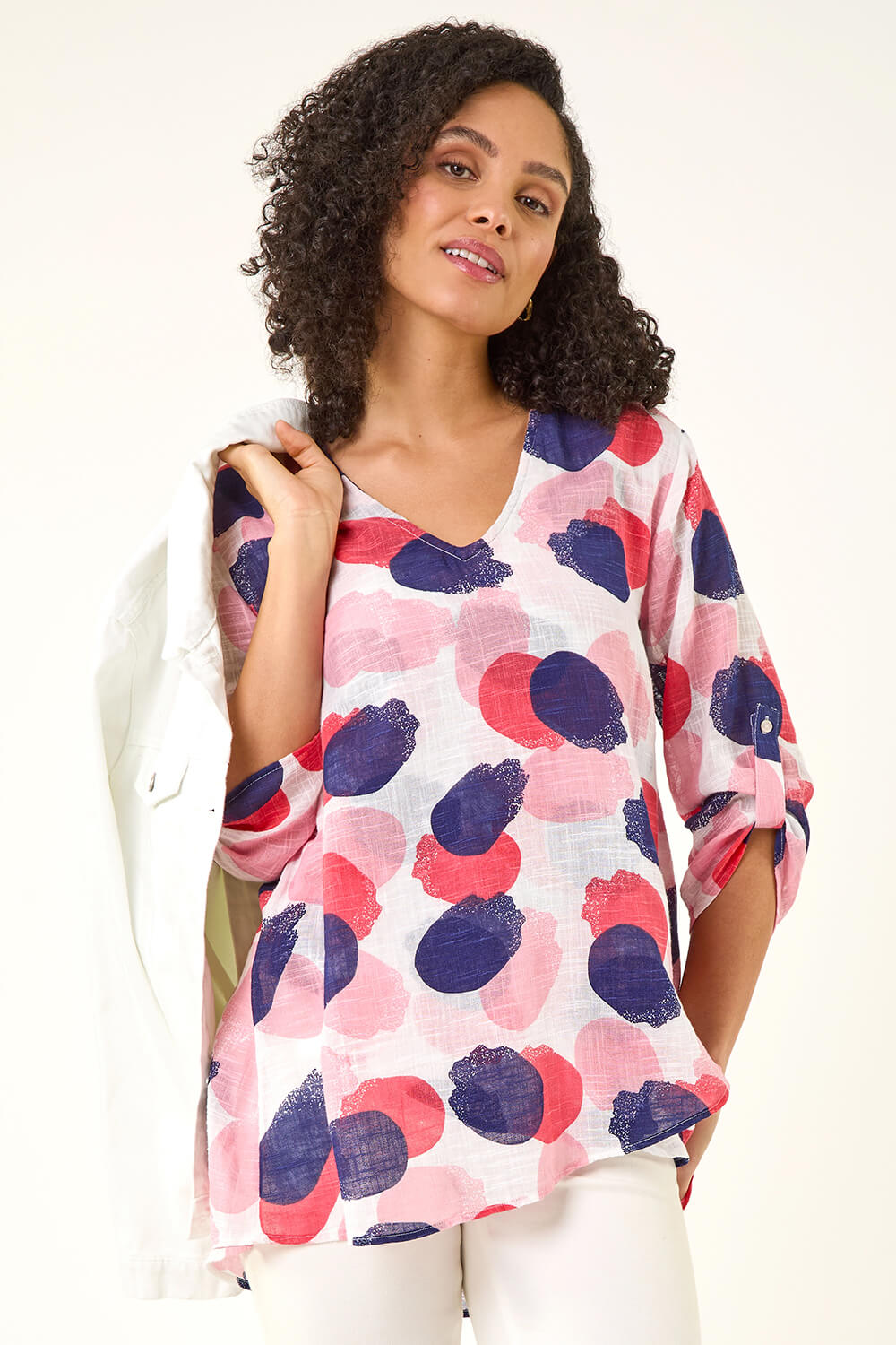 Pink Abstract Wrap Hem Top | Roman UK