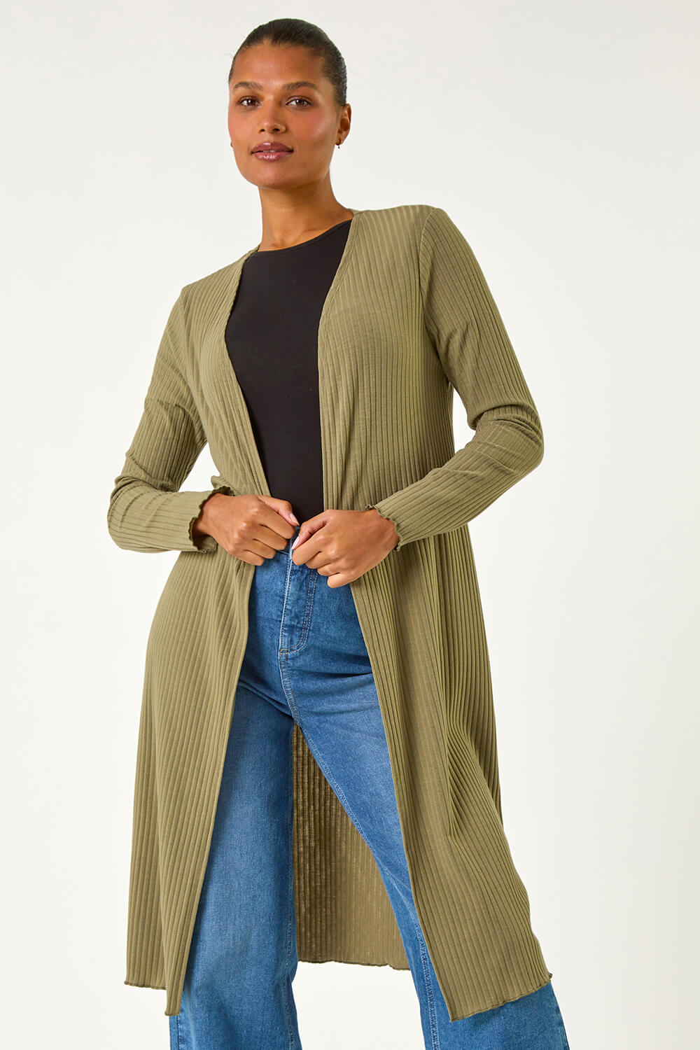 Khaki Longline Snit Cardigan | Roman UK