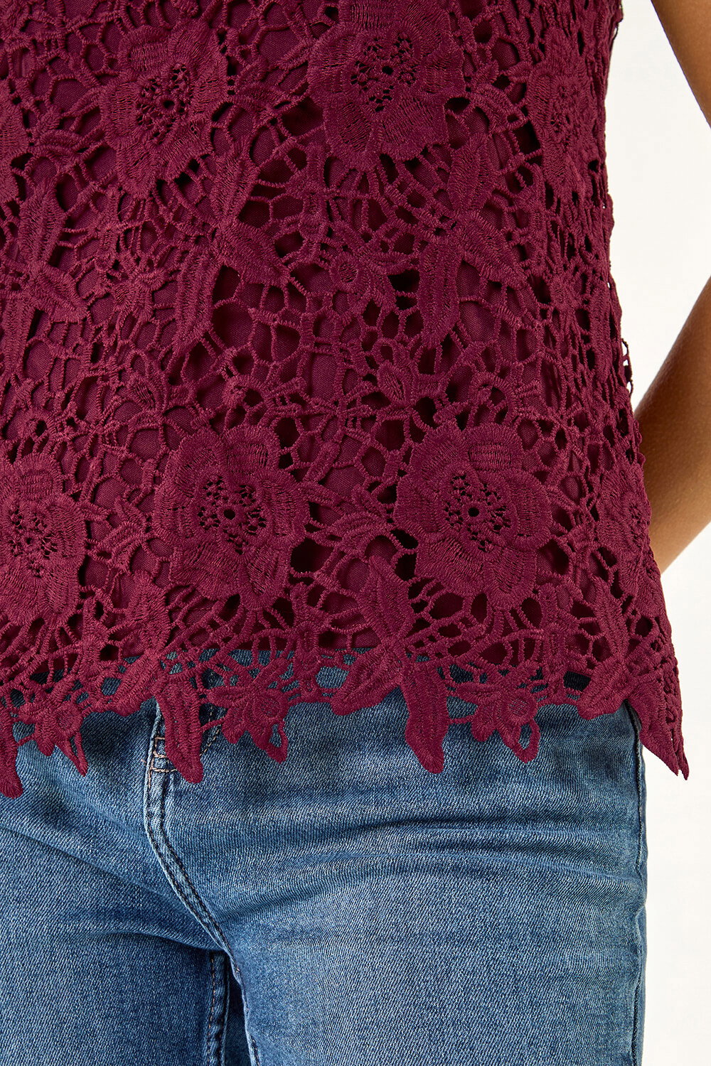 Wine Textured Lace Stretch Top | Roman UK