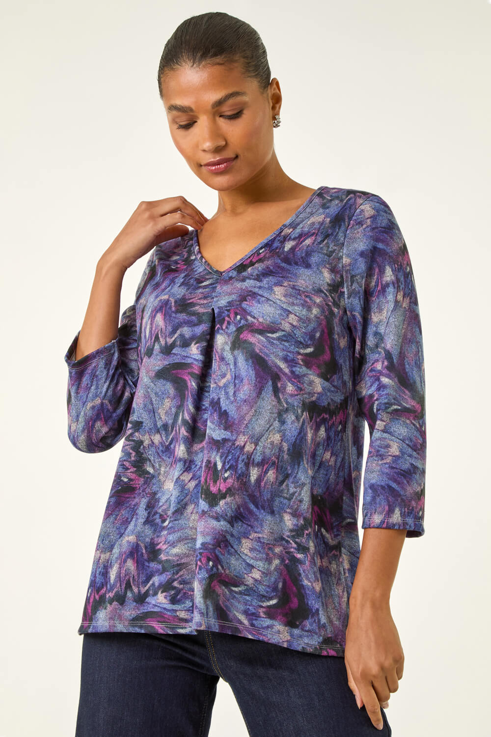 Purple Printed Jersey Snit Top | Roman UK