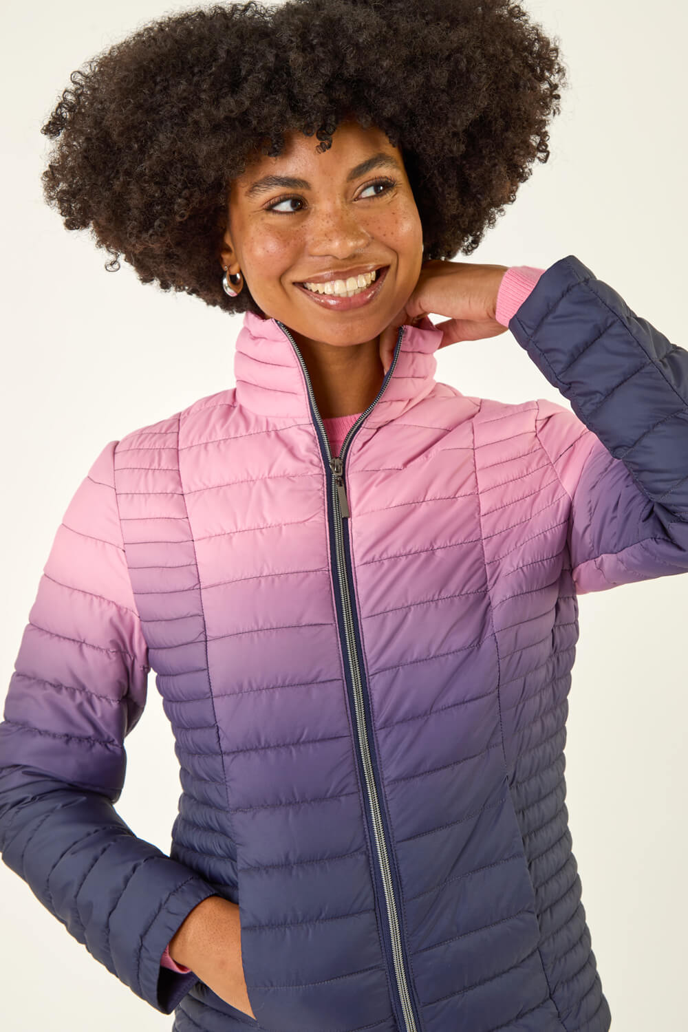 Purple Ombre Funnel Neck Padded Coat | Roman UK
