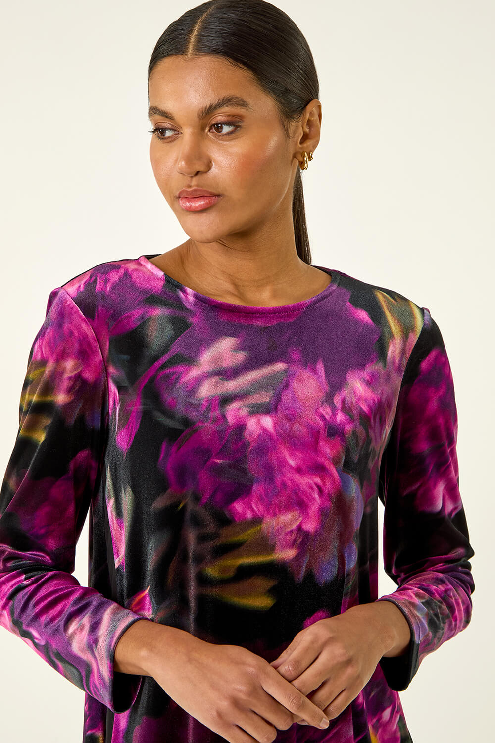 Pink Floral Velvet Chiffon Top | Roman UK