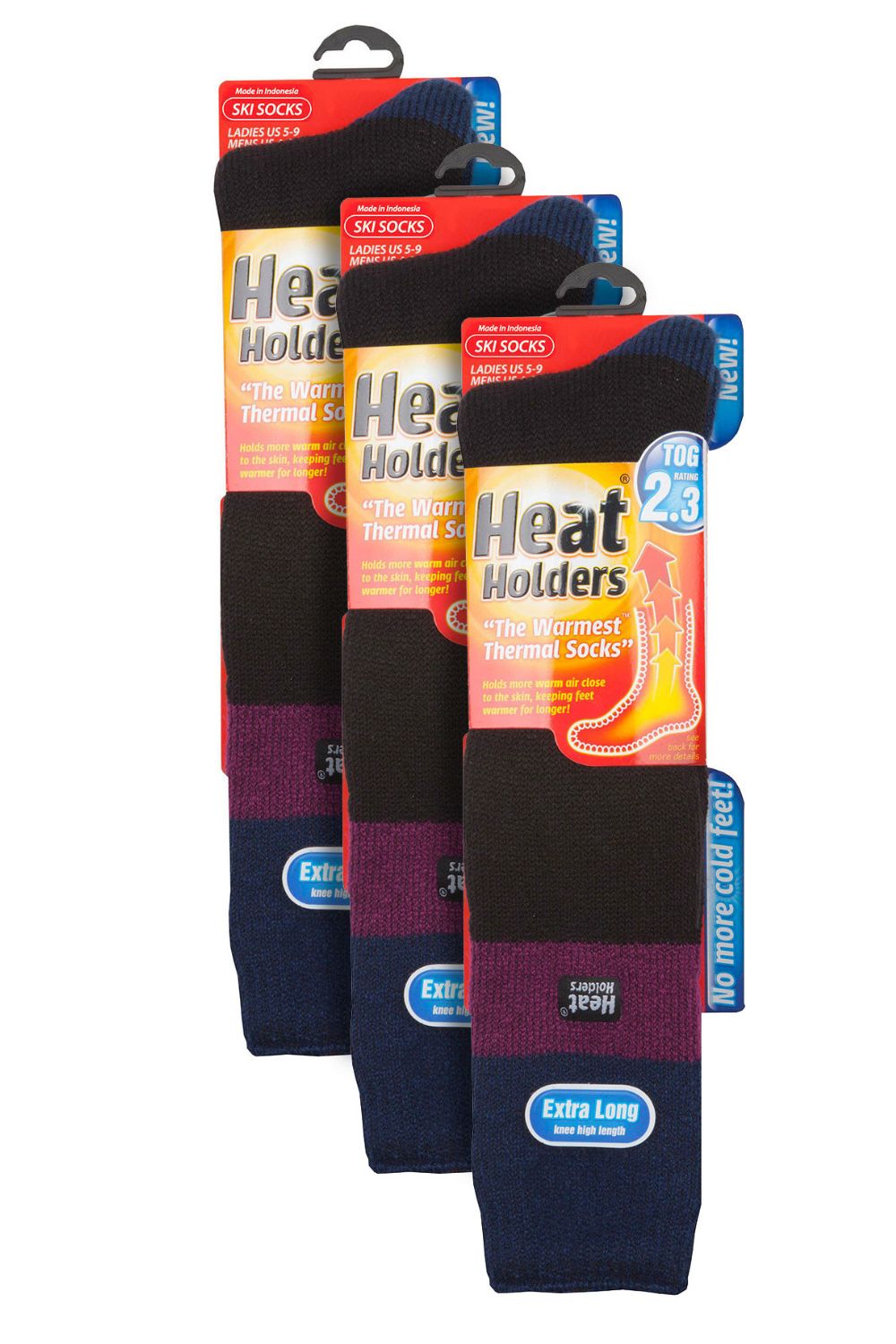 3 Pack Ladies Winter 2.3 TOG Thermal Long Knee High Ski Socks