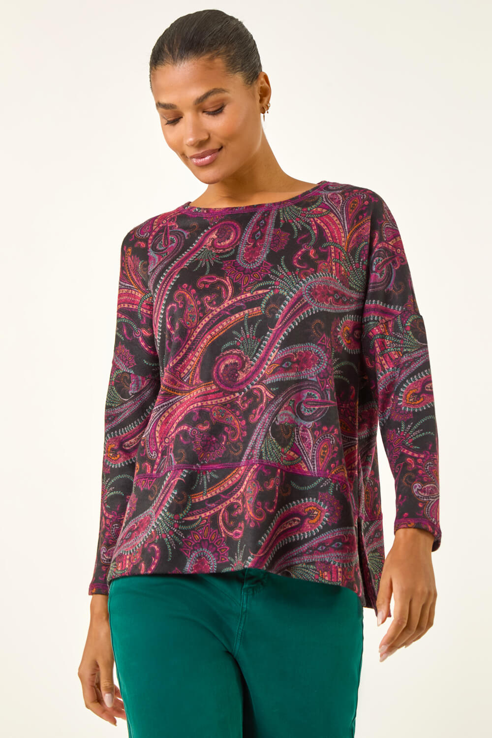 Red Paisley Print Snit Top | Roman UK