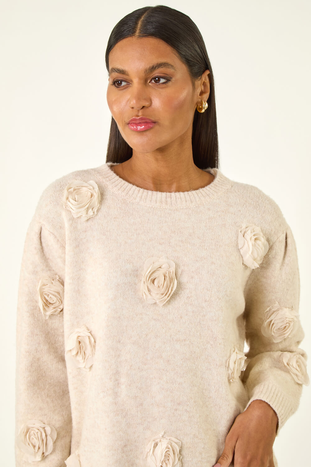 Natural Delicate Rose Knit Jumper | Roman UK
