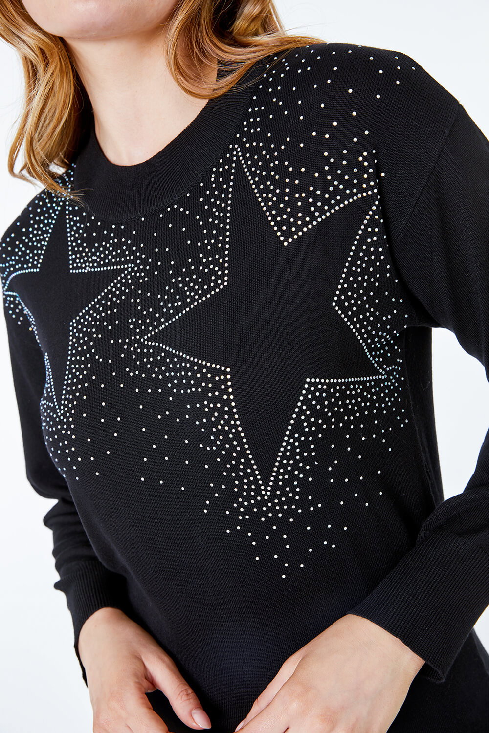 Star Embellished Hotfix Jumper in Black - Roman Originals UK