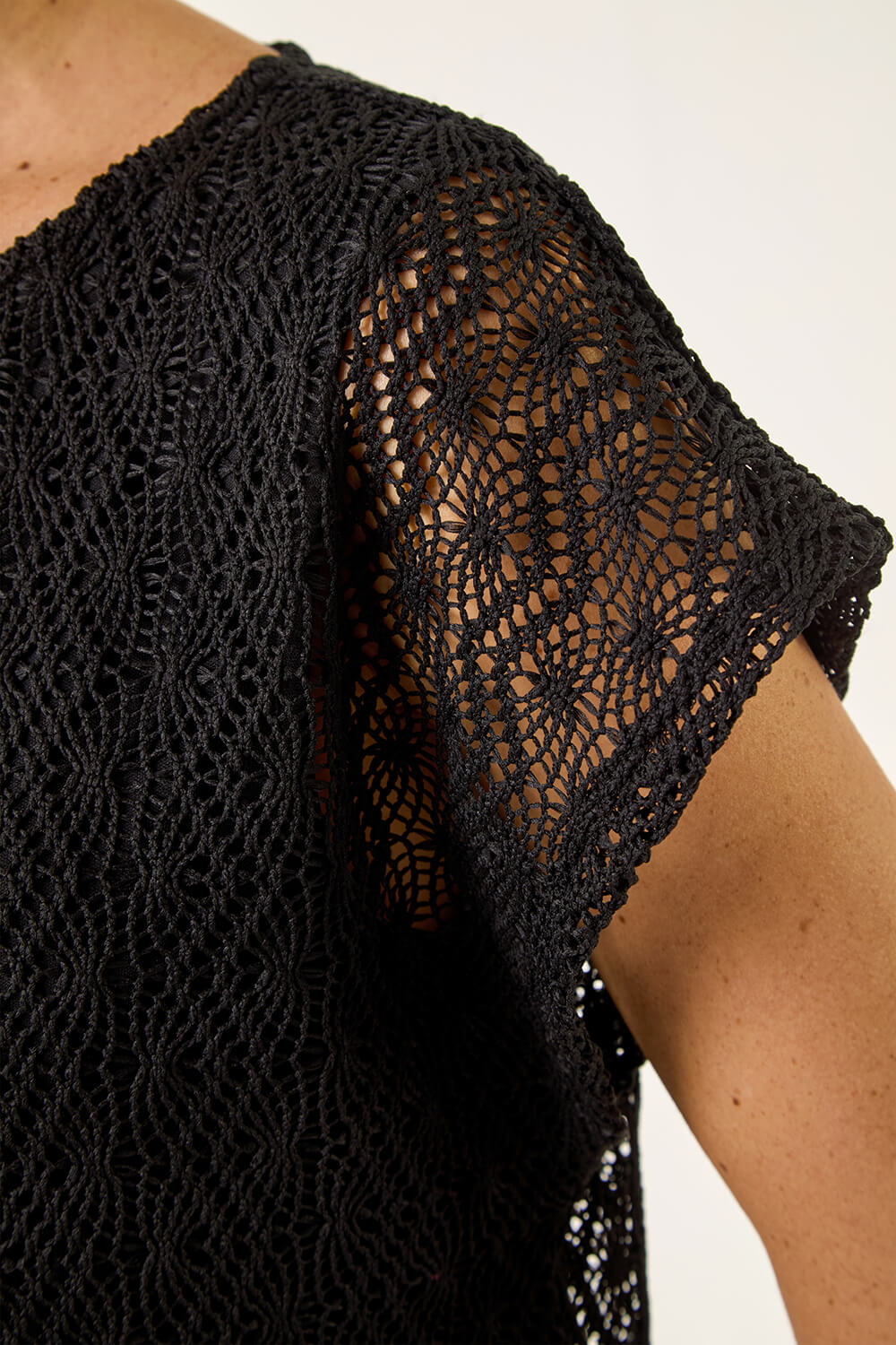 Black Lace Overlay Stretch Top | Roman UK