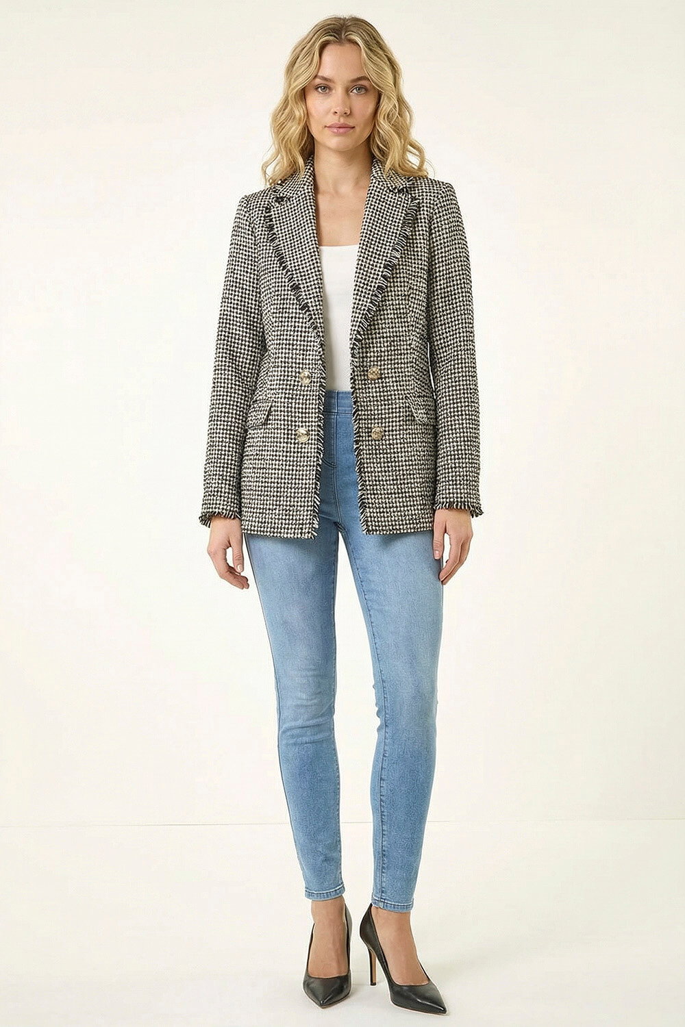 Black Boucle Frayed Edge Jacket | Roman UK
