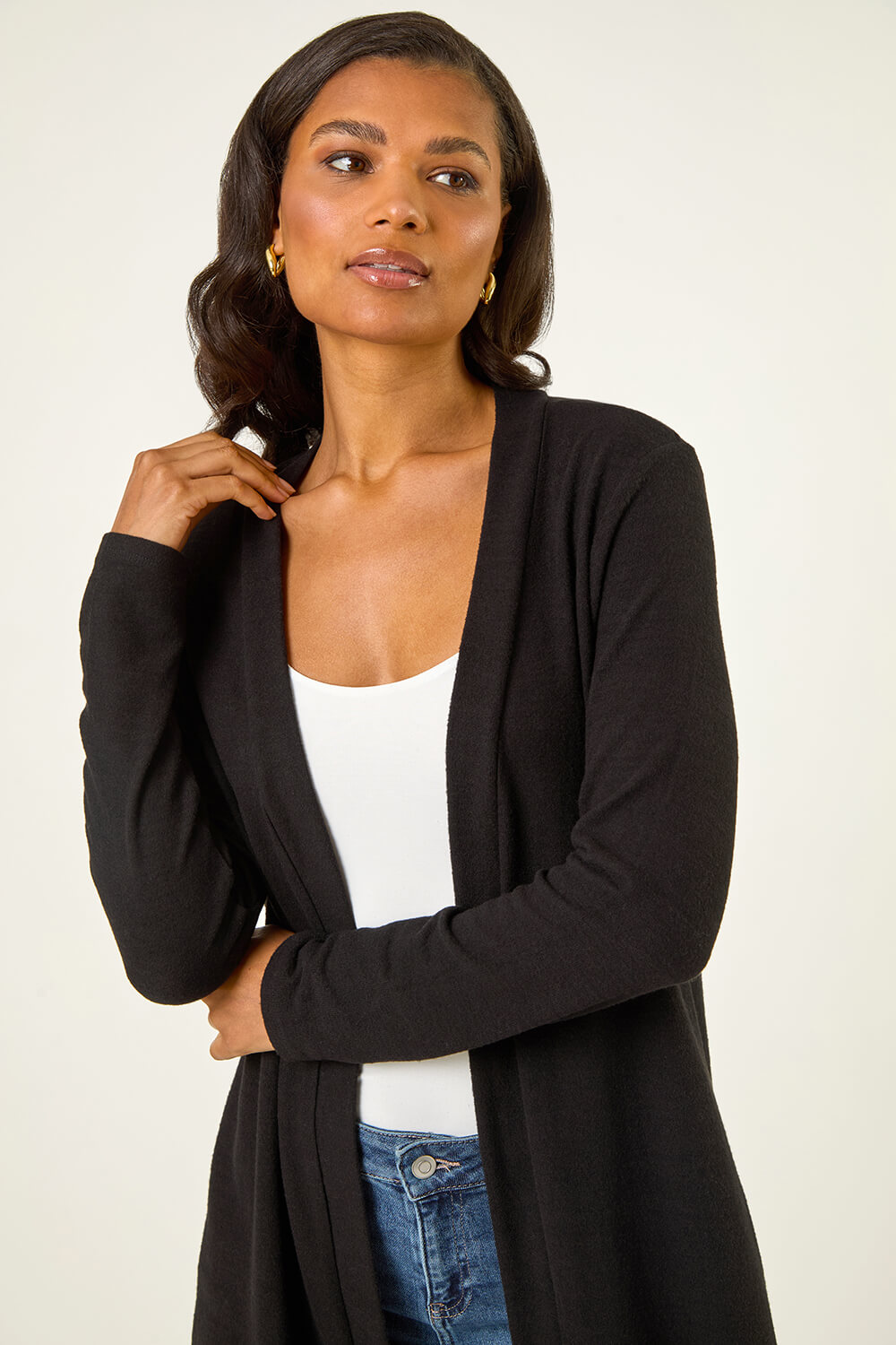 Black Longline Knit Cardigan | Roman UK