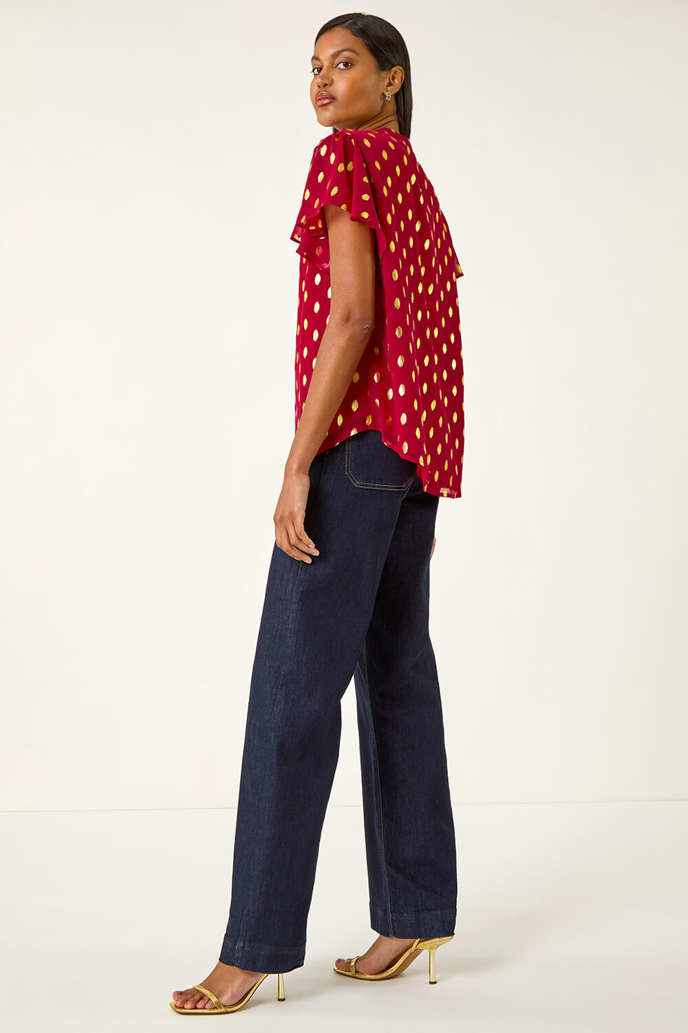 Red Foil Spot Print V-Neck Top | Roman UK