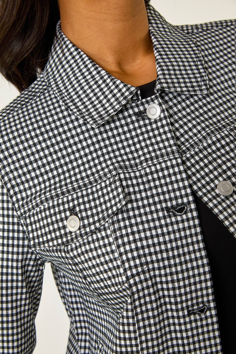 Black Gingham Stretch Pocket Detail Jacket | Roman UK