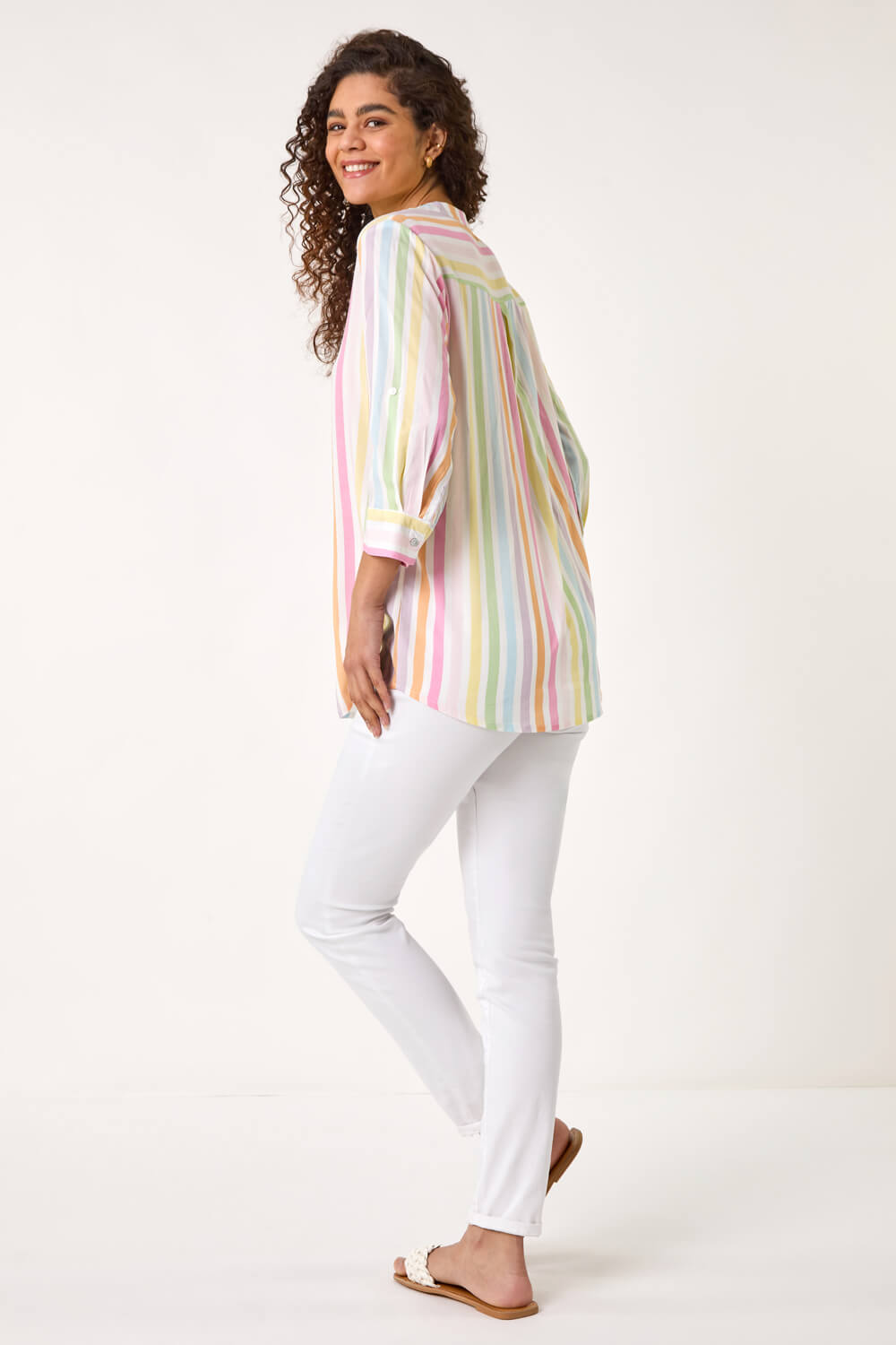 Pink Stripe Print Pleat Detail Tunic Top | Roman UK