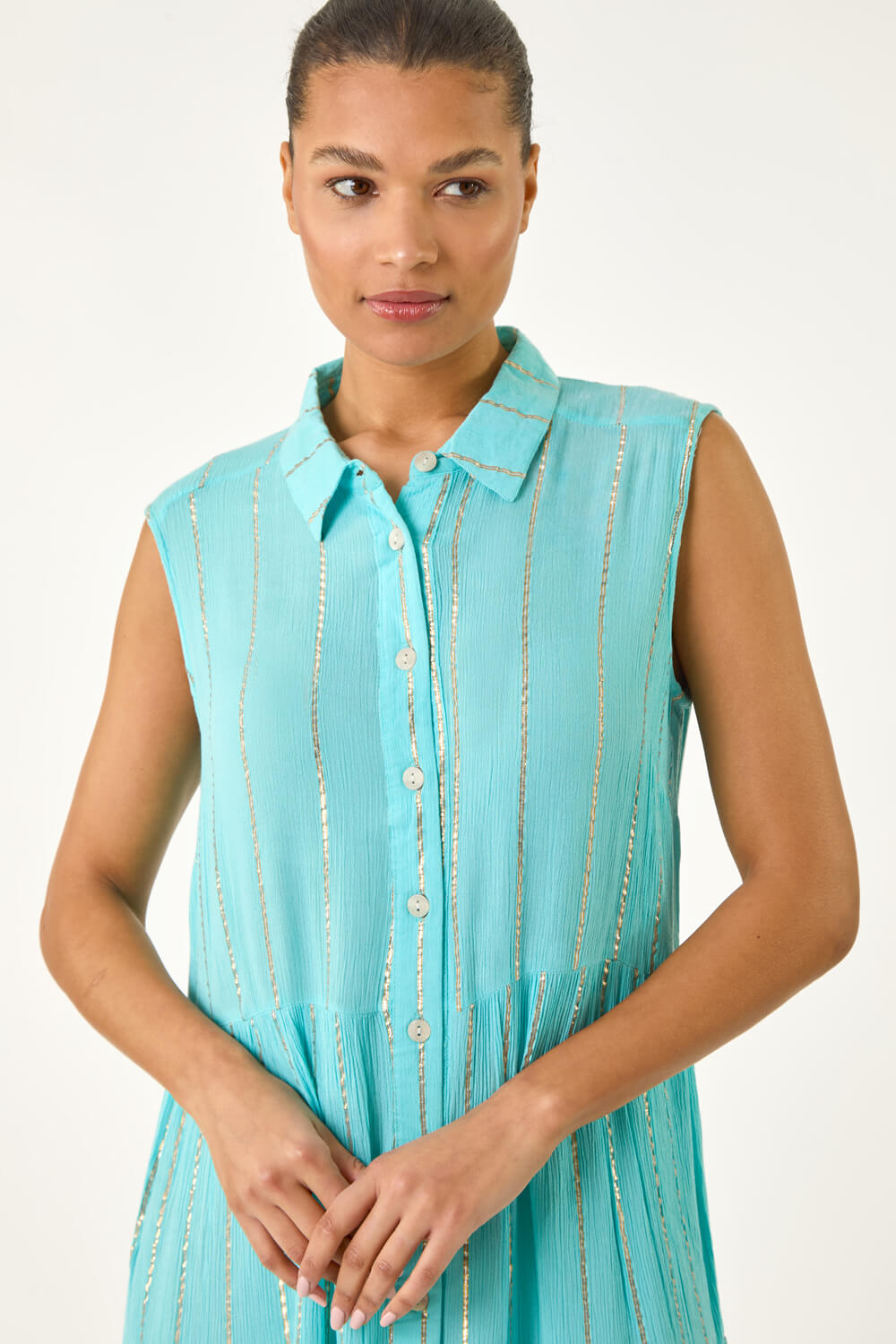 Blue Shimmer Buttoned Shirt Dress | Roman UK