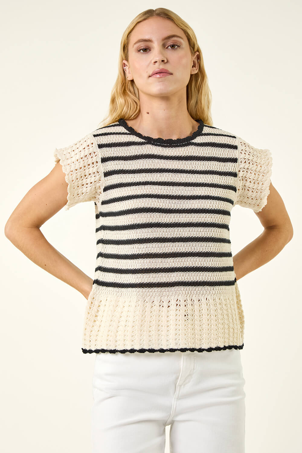 Ivory Stripe Knitted Top | Roman UK