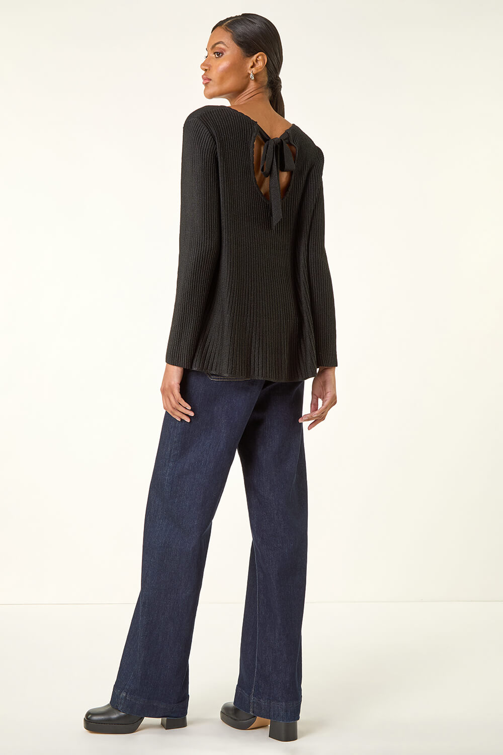 Black Tie Back Knit Jumper | Roman UK