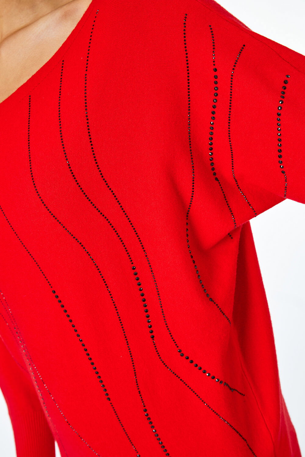 Red Embellished Linear Print Jumper | Roman UK