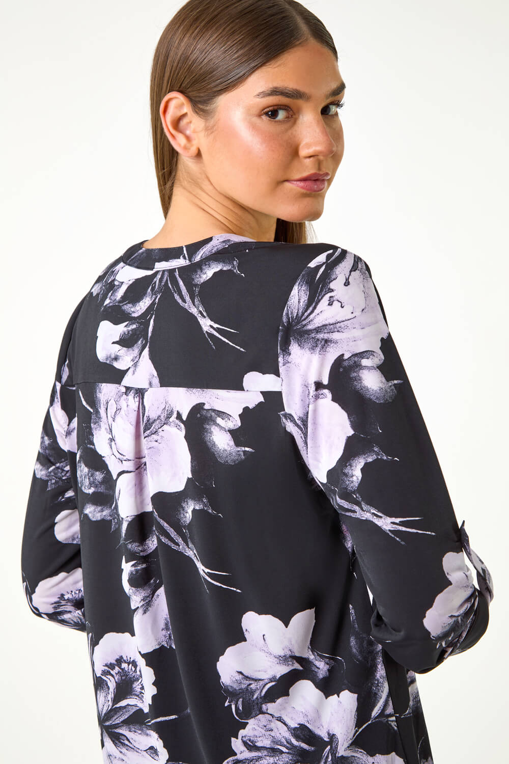 Lilac Floral Print Notch Neck Top | Roman UK