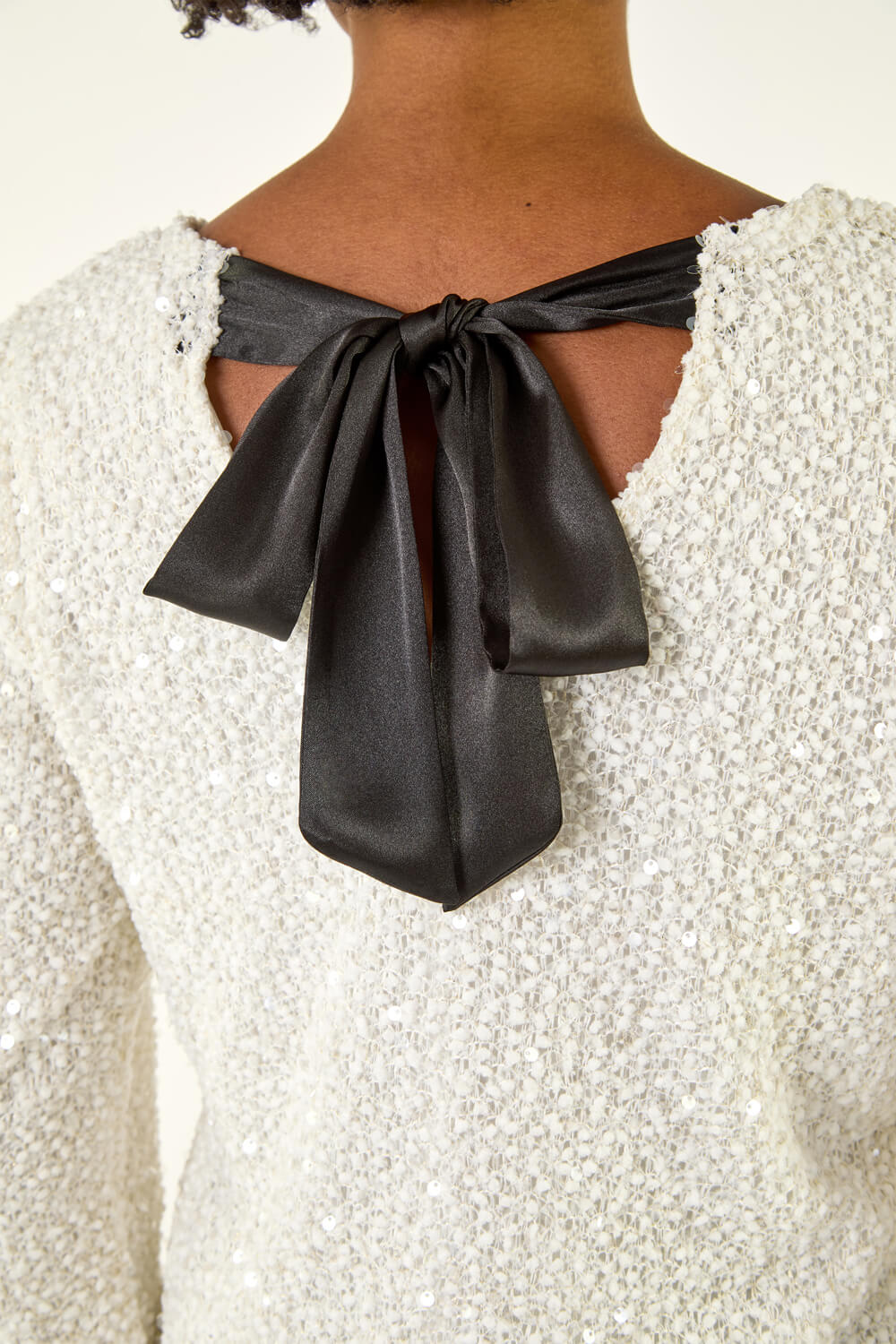 Ivory Sequin Bow Back Snit Top | Roman UK