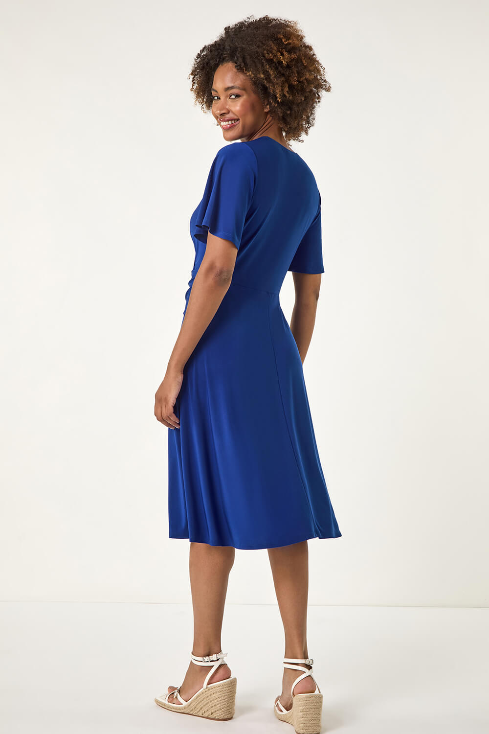 Blue Wrap Over Stretch Dress | Roman UK