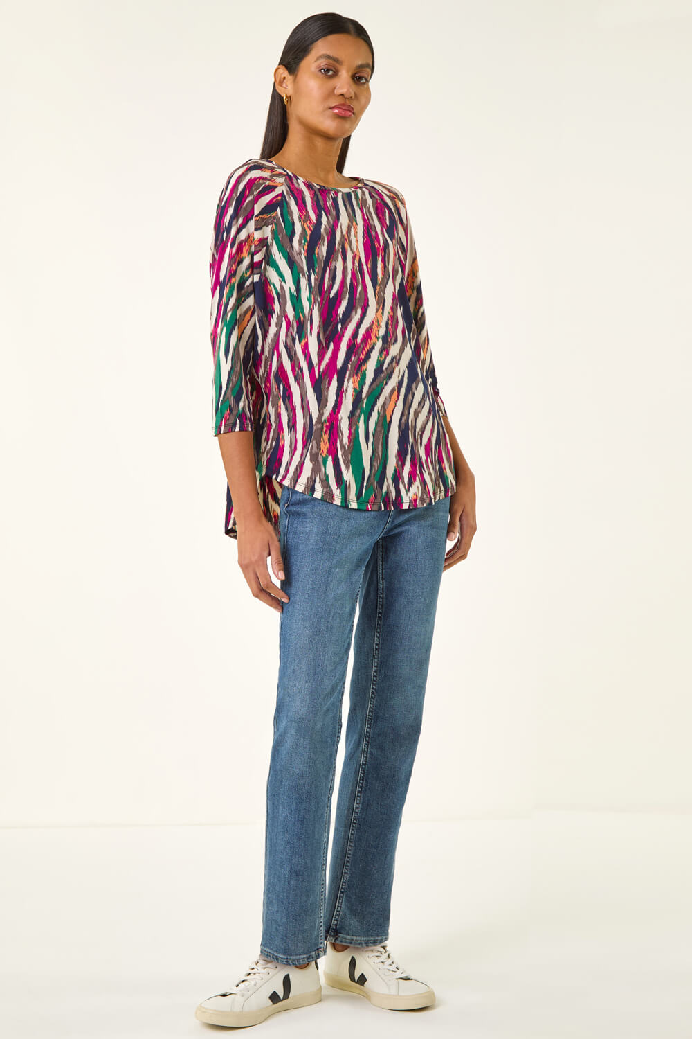 Multi Stripe Print Stretch Tunic Top | Roman UK