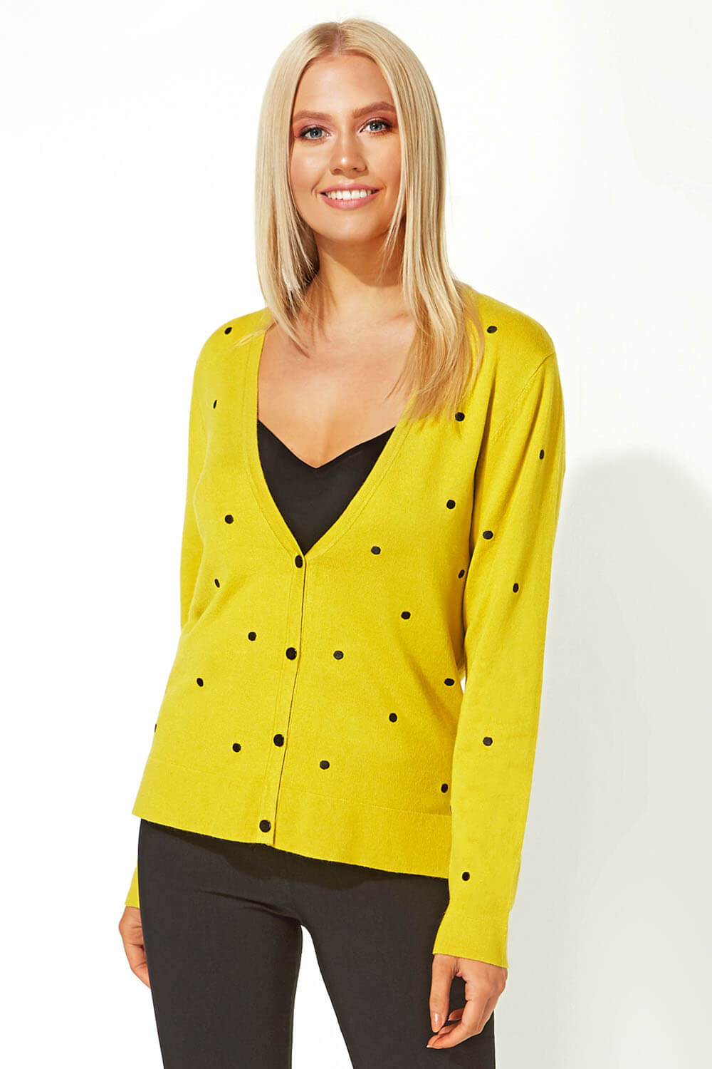 Spot Embroidered Cardigan in Lime - Roman Originals UK