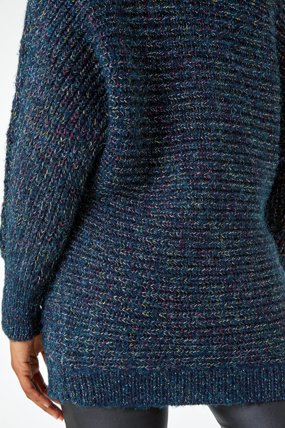 Midnight Blue Shimmer Thread Longline Jumper | Roman UK