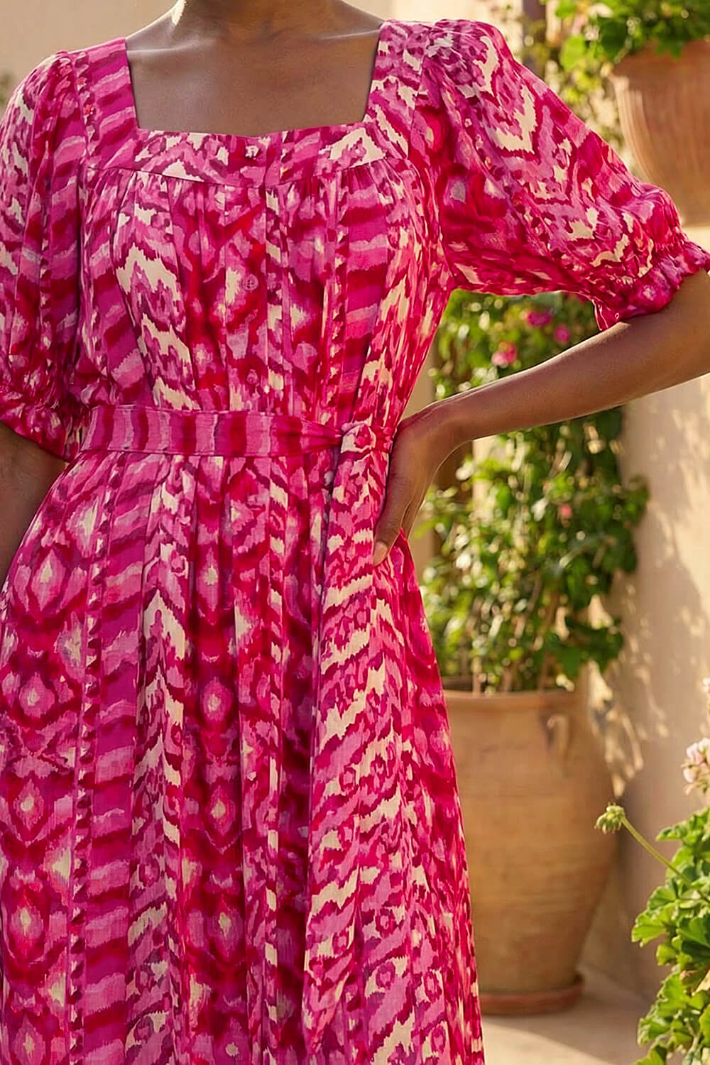 Fuchsia Abstract Print Belted Dress | Roman UK