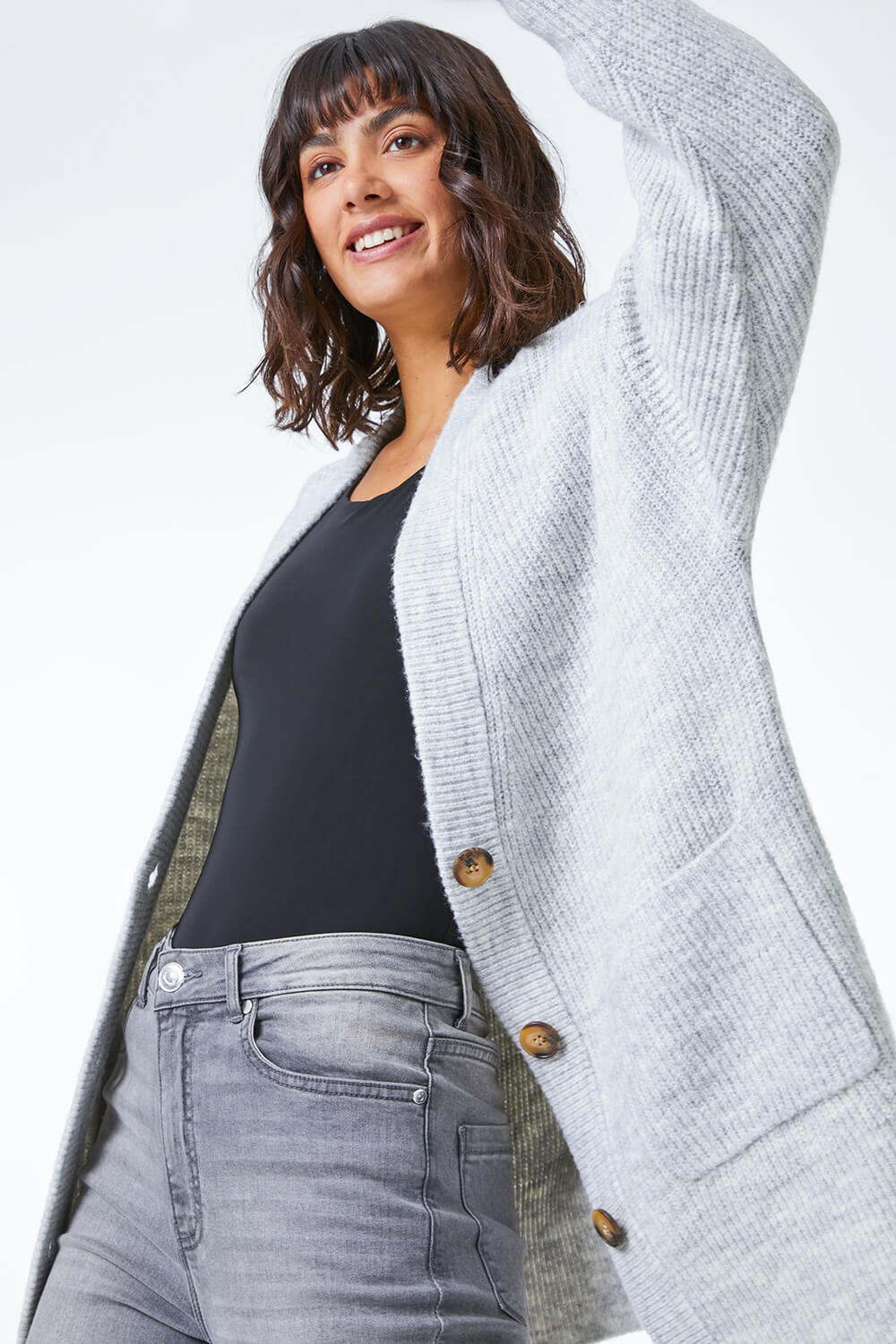 Relaxed Longline Cardigan in Grey - Roman Originals UK
