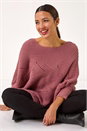Pink Pointelle Detail Knit Poncho | Roman UK