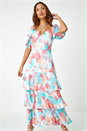 Turquoise Puff Sleeve Tiered Maxi Dress | Roman UK