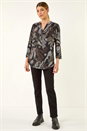 Brown Abstract Puff Print Stretch Top | Roman UK